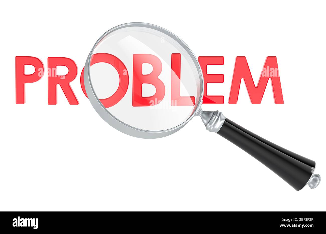 PROBLEM with Magnifying Glass. Analysis Concept, 3D rendering isolated ...