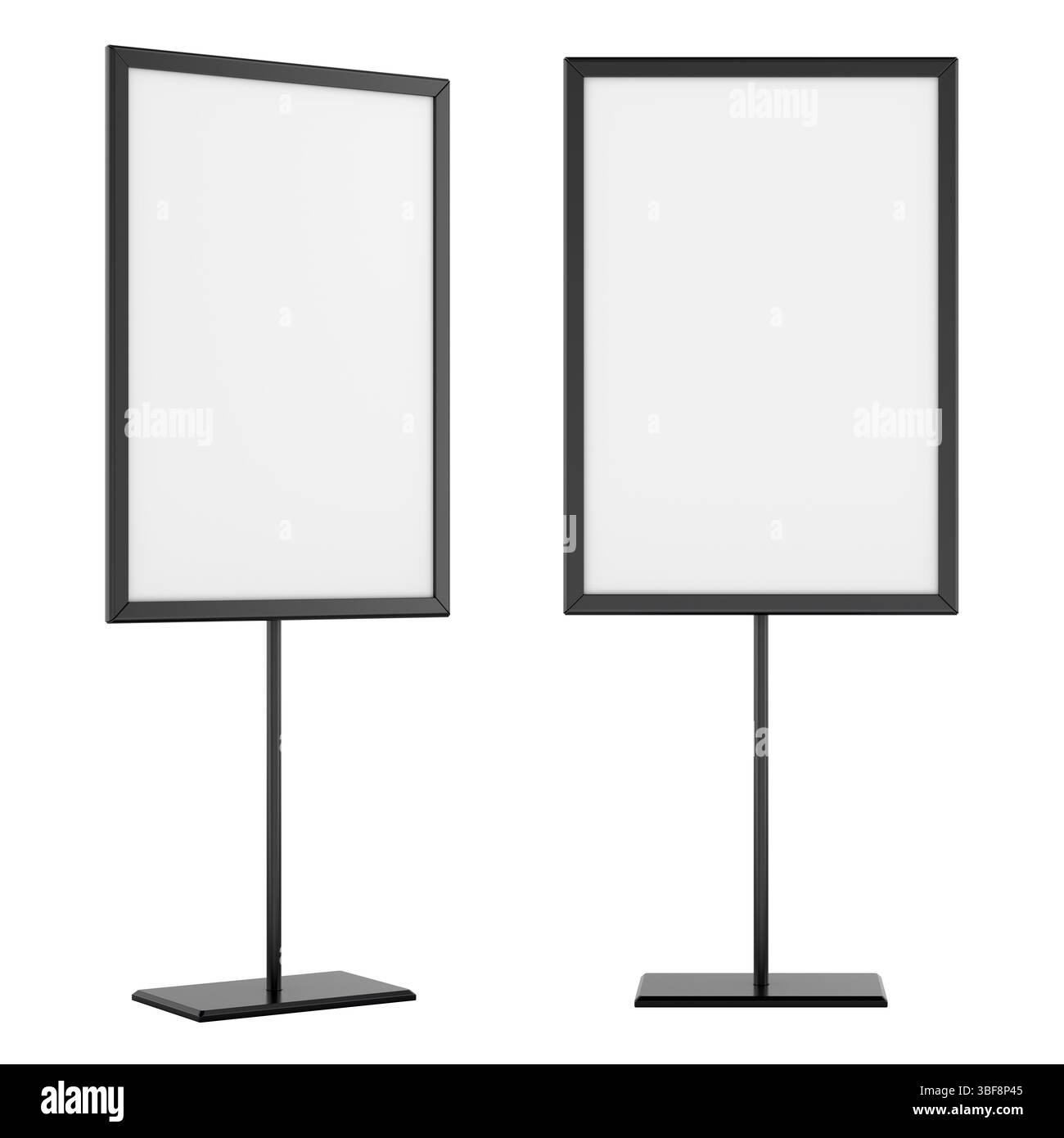 Vertical Sign Holders on Metal Stands Blank. Double Display Mockup. 3D ...