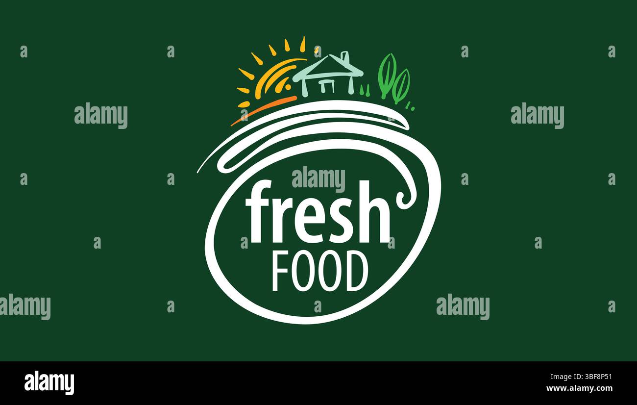 Vector painted emblem with the inscription fresh food Stock Vector ...