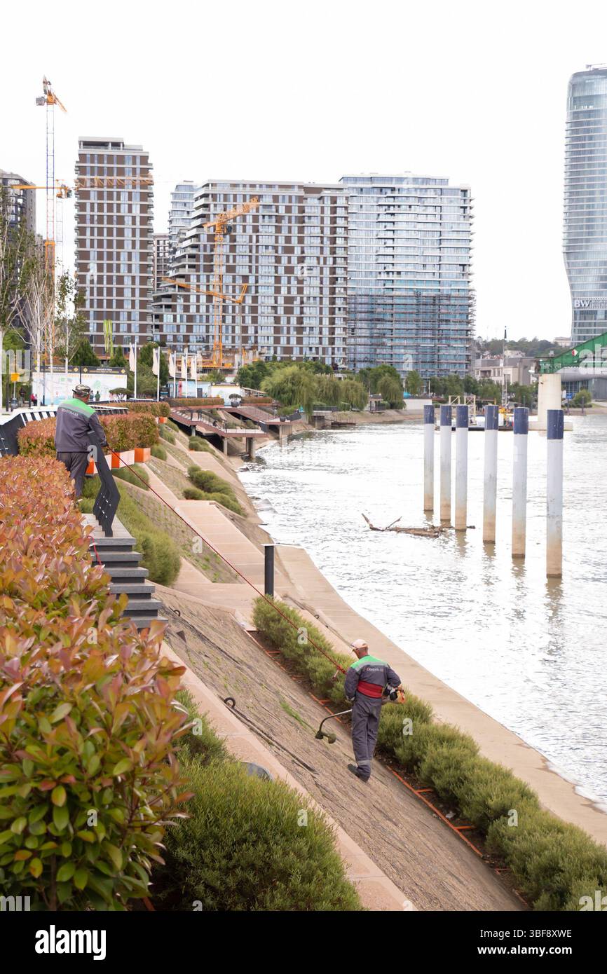 Belgrade, Serbia - May 29, 2025: Belgrade Waterfront promenade on Sava ...