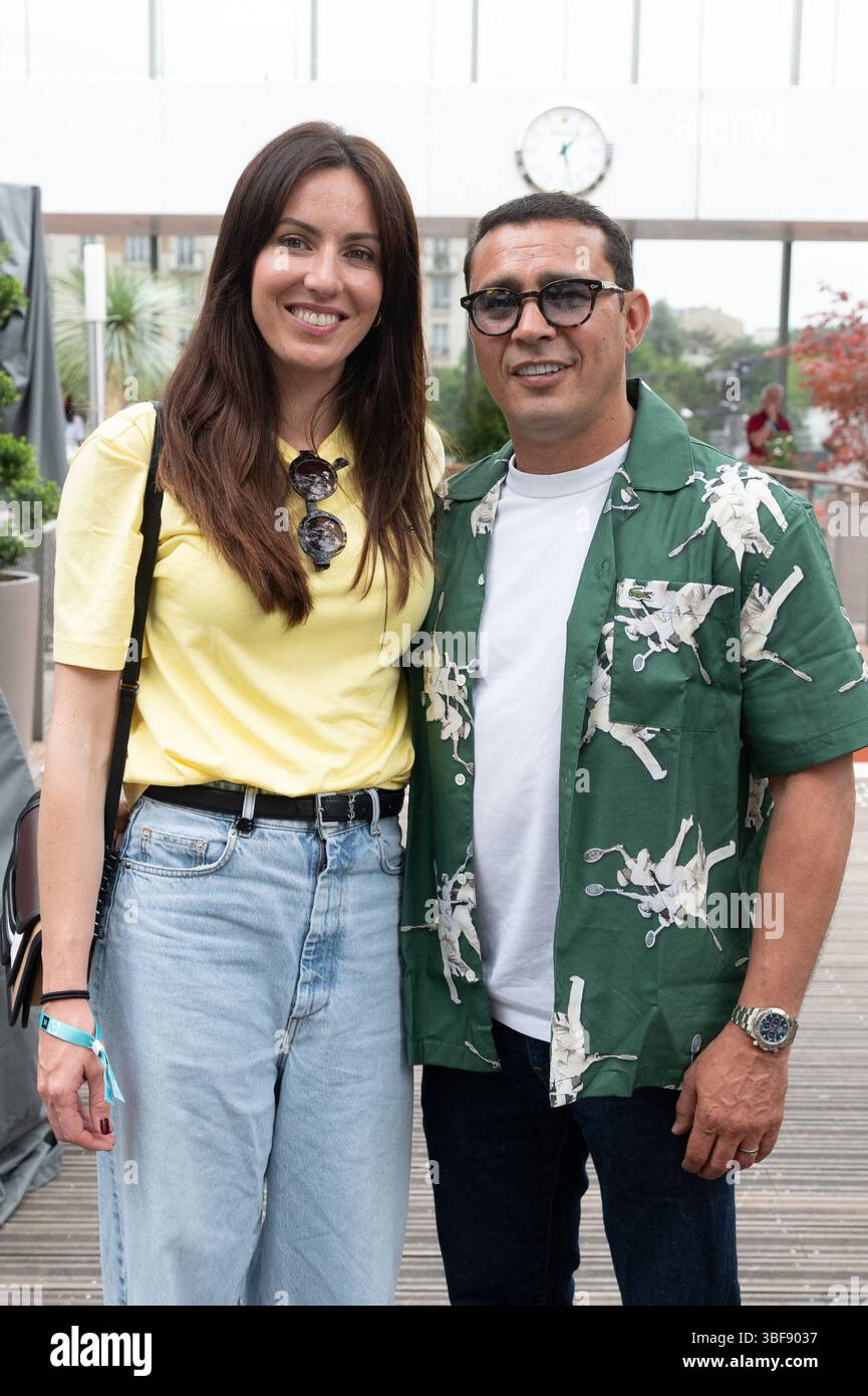 Paris, France. 31st May 2025. Brahim Asloum and his wife Justine Pouget attend the Roland Garros ...