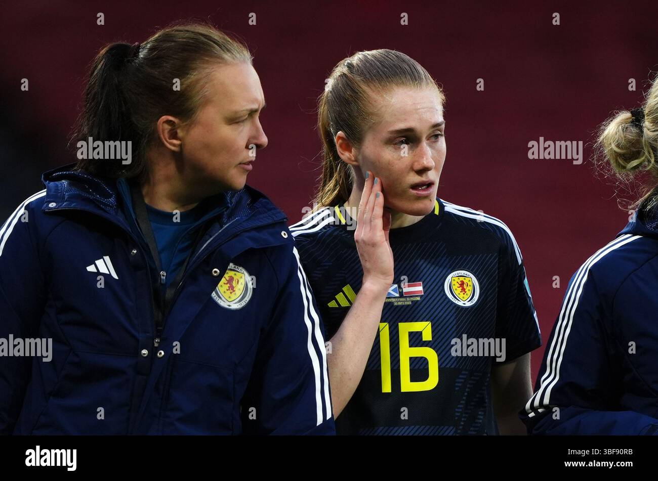 Scotland's Amy Rodgers leaves the game with an injury during the UEFA ...