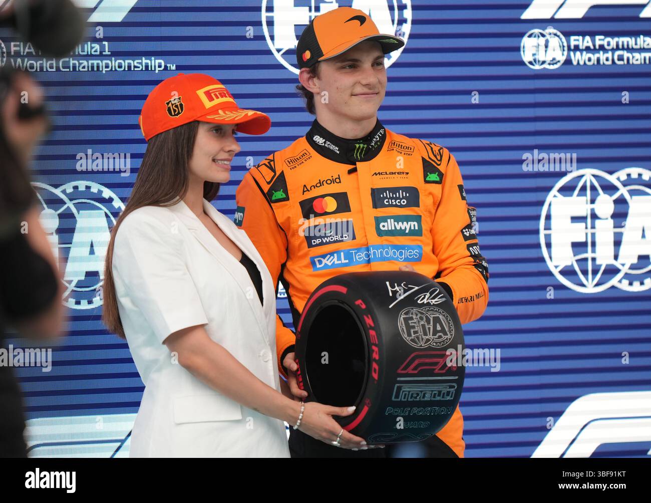McLaren's Oscar Piastri celebrate pole position after qualifying at the ...