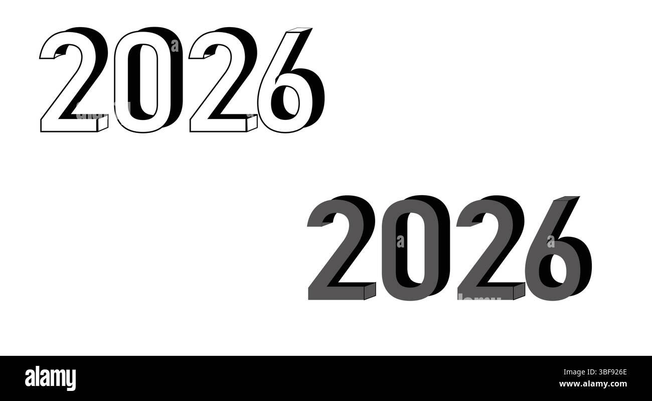 2026 Bold 3D Number Typography Design in Black and White Styles happy ...