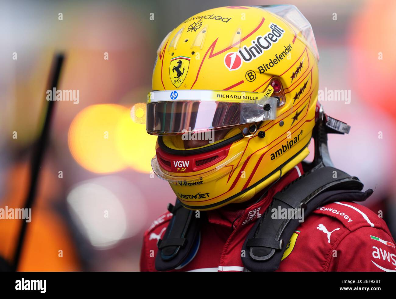 Ferrari's Lewis Hamilton after qualifying at the Circuit de Barcelona ...