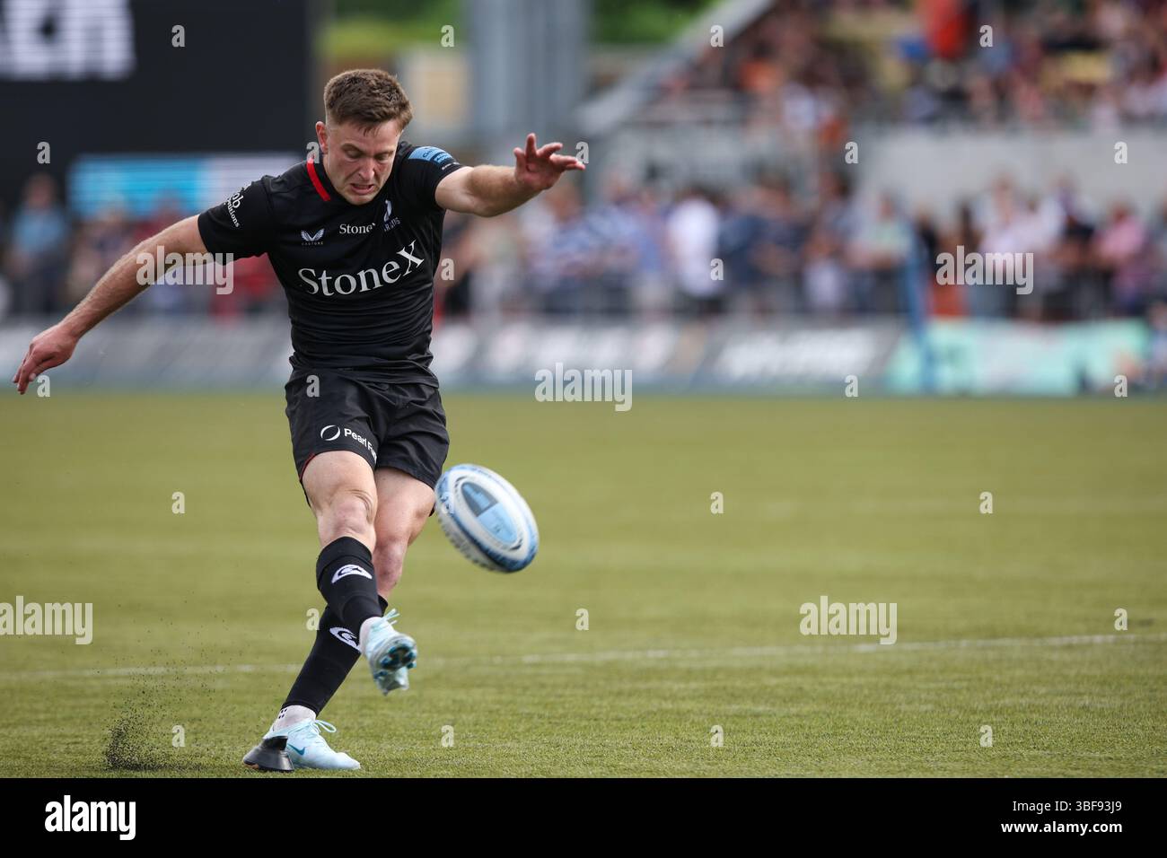 LONDON, UK - 31st May 2025: Fergus Blake of Saracens kicks a conversion ...