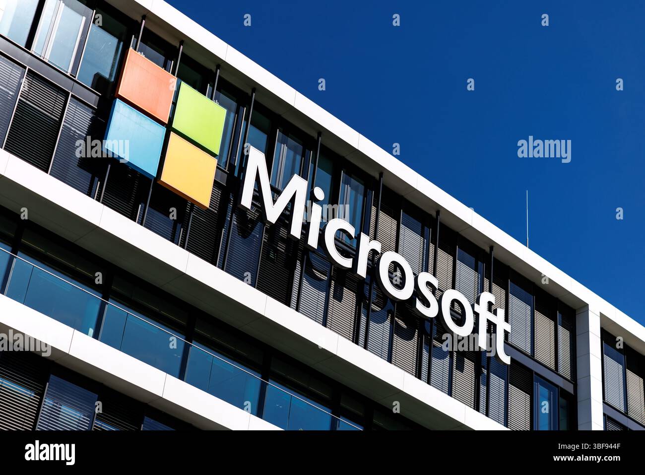 Munich, Germany. 30th May, 2025. The Microsoft logo and lettering can ...