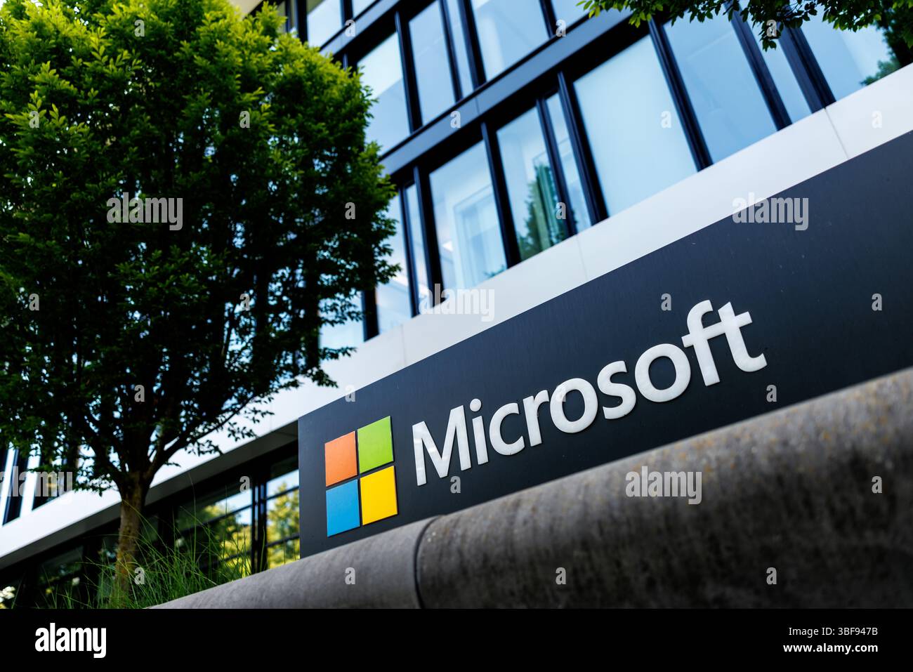 Munich, Germany. 30th May, 2025. The Microsoft logo and lettering can ...