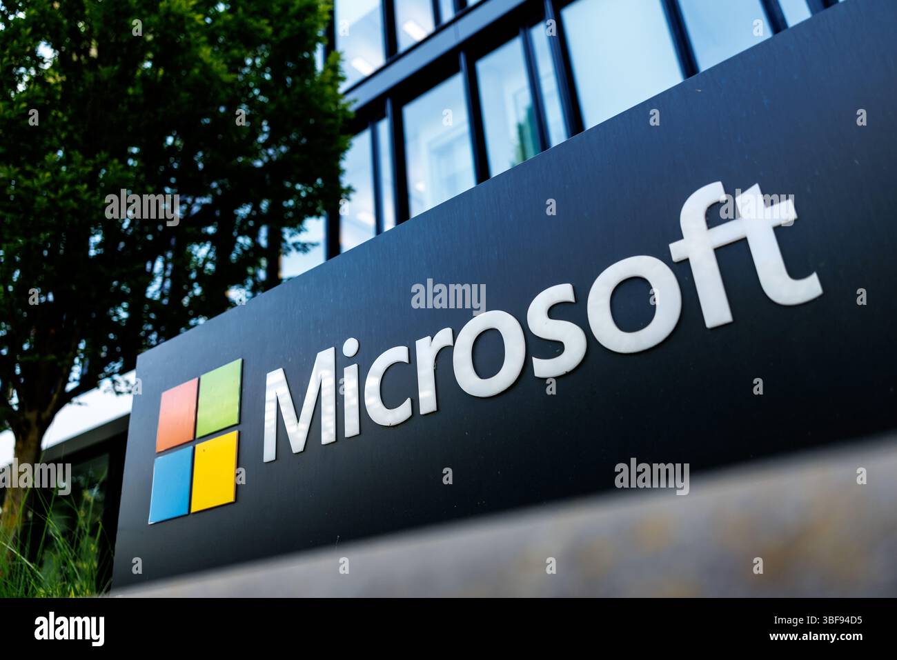 Munich, Germany. 30th May, 2025. The Microsoft logo and lettering can ...