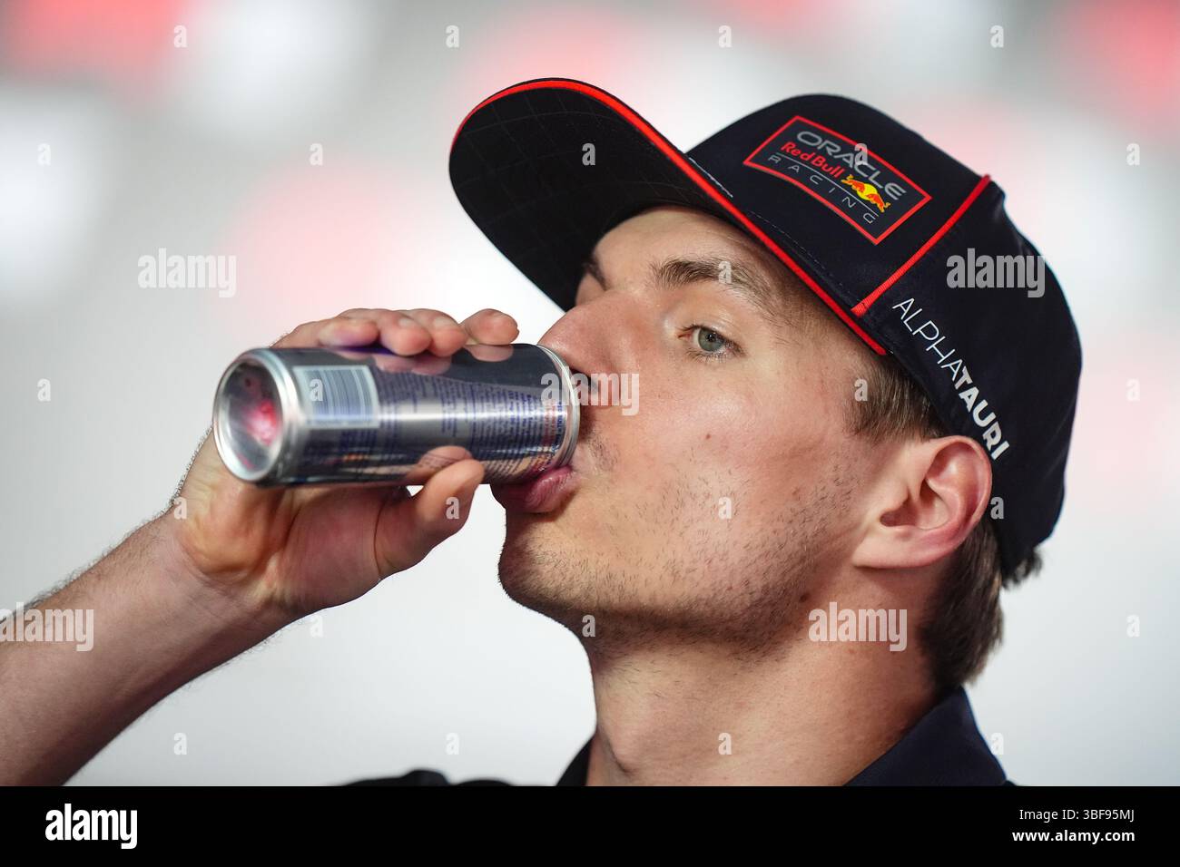 Red Bull's Max Verstappen in the media pen after qualifying at the ...