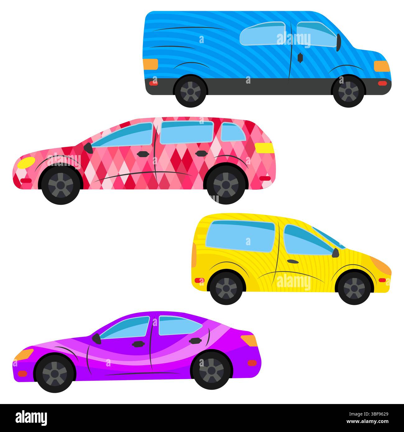 A set of four cars painted in different colors. Vector illustration ...