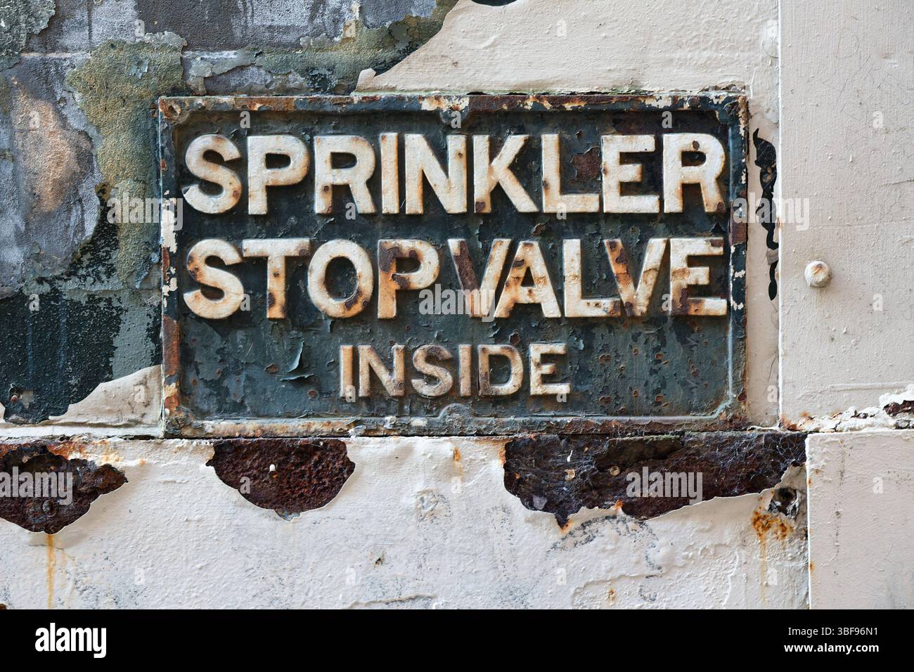 Sprinkler stop valve sign for building fire protection Stock Photo - Alamy