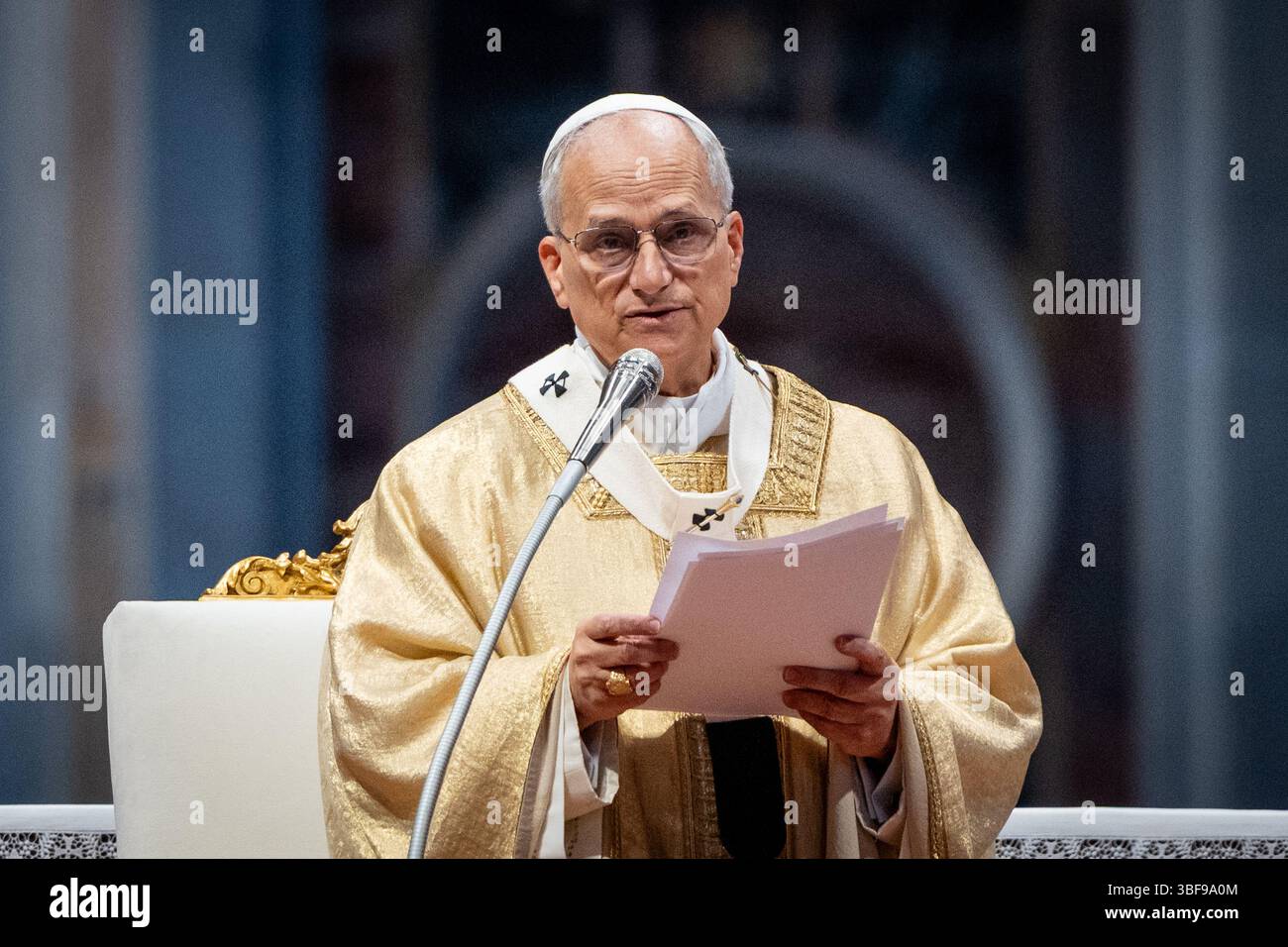 Vatican, Vatican. 31st May, 2025. Pope Leo XIV delivers his speech during the Holy Mass on the ...