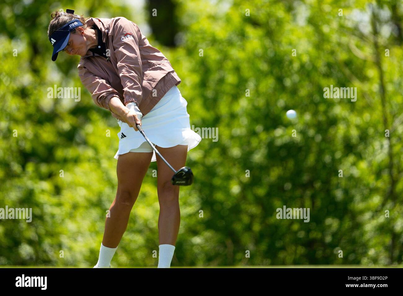 Linn Grant, of Sweden, hits from the fourth tee during the third round ...