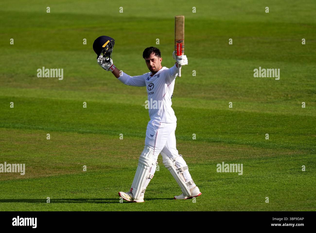 England Lion’s Tom Haines celebrates reaching his century during the ...