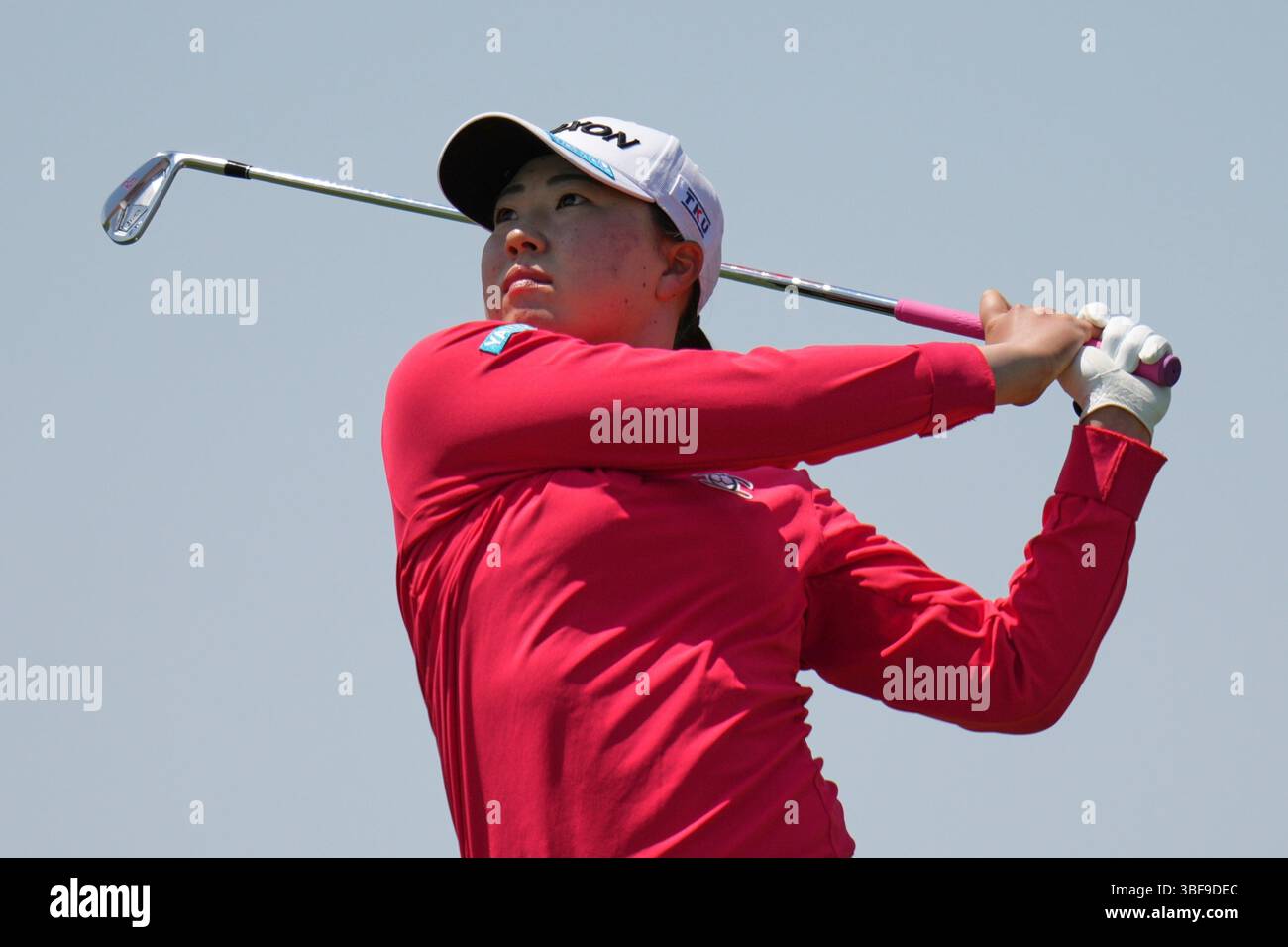 Rio Takeda, of Japan, hits from the sixth tee during the third round of ...