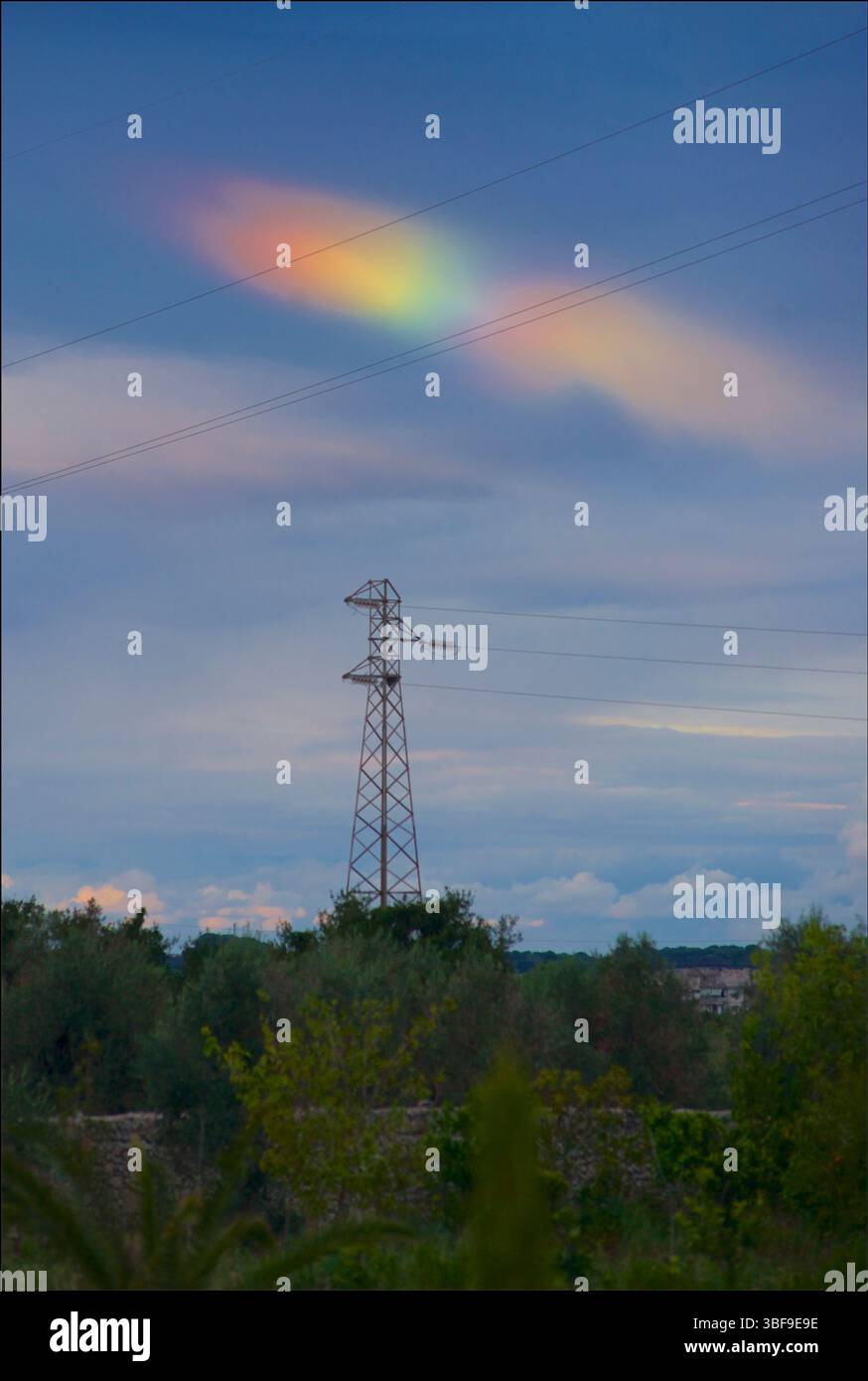 A circumhorizontal arc seen in the sky above Diso, Puglia, Italy. A ...