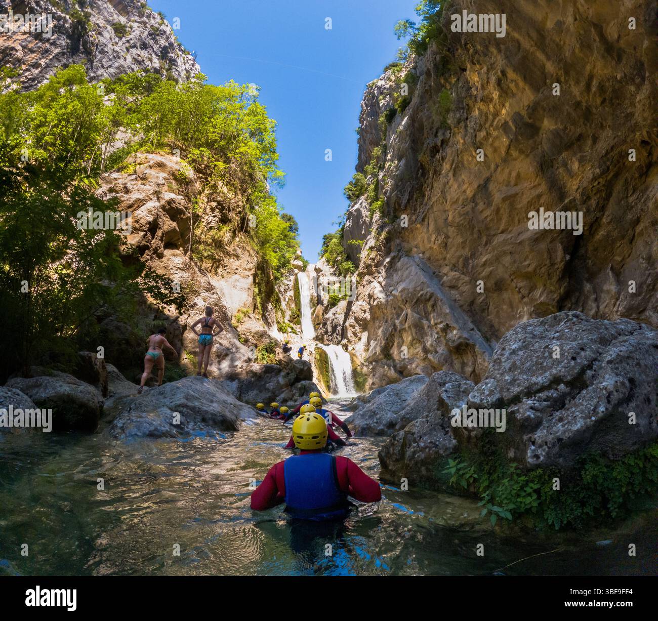 Split, Croatia - September 10th 2023: People canyoning in the Cetina ...