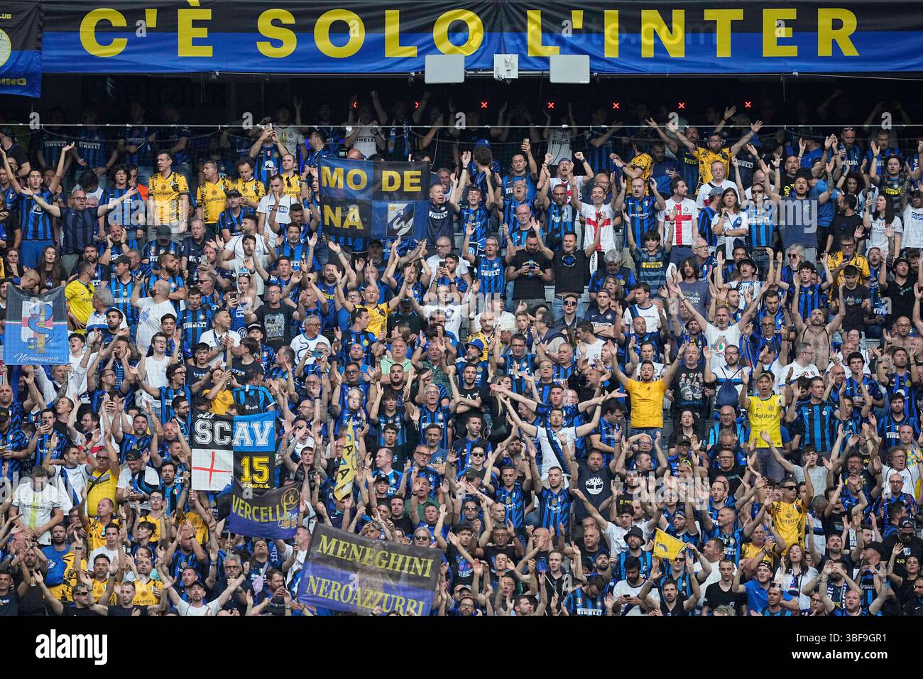 Inter Milan fans cheer ahead of the Champions League final soccer match ...