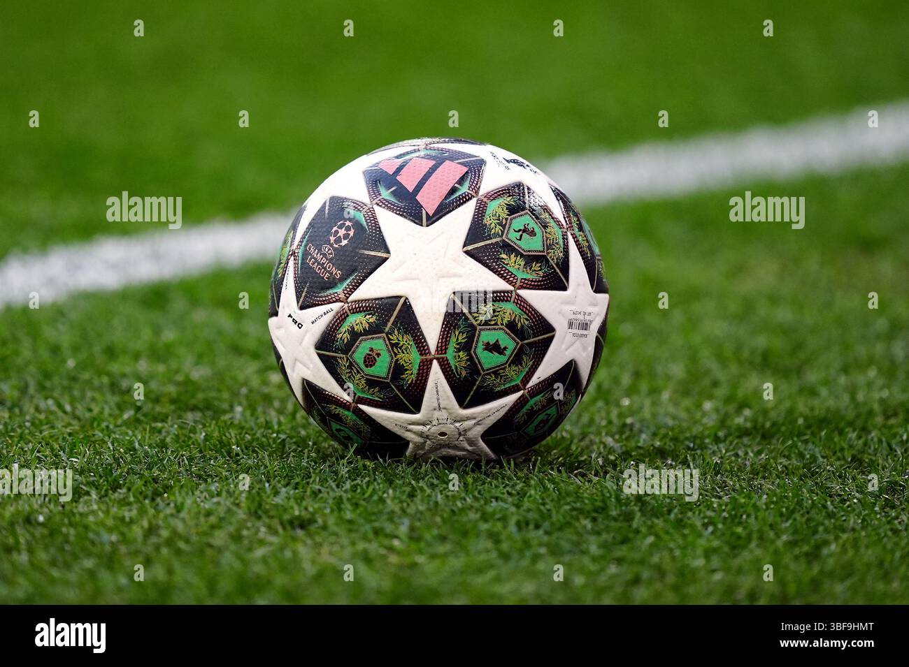 An Adidas official match ball during the UEFA Champions League final at ...