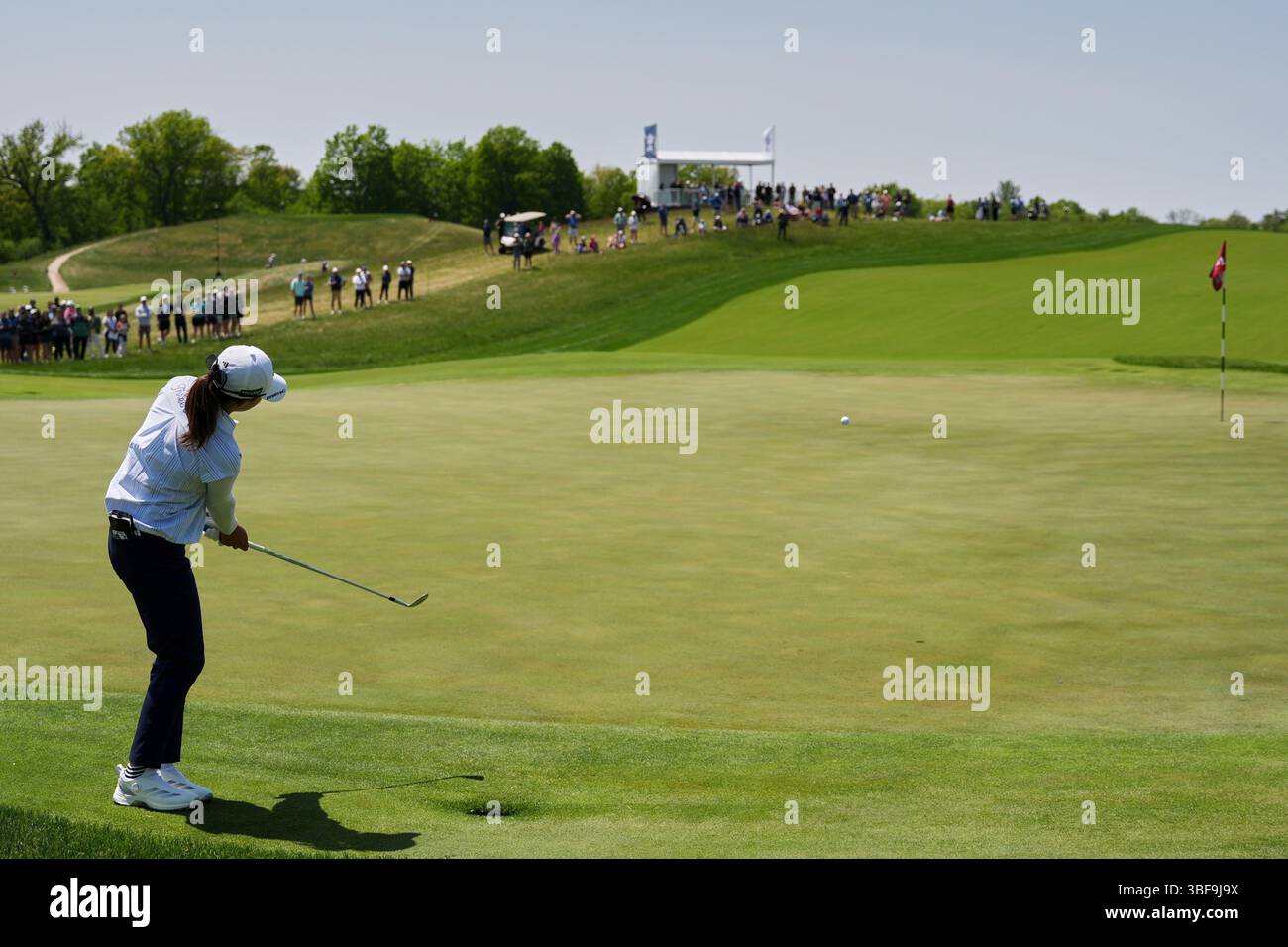 Hinako Shibuno, of Japan, chips to the fifth green during the third ...