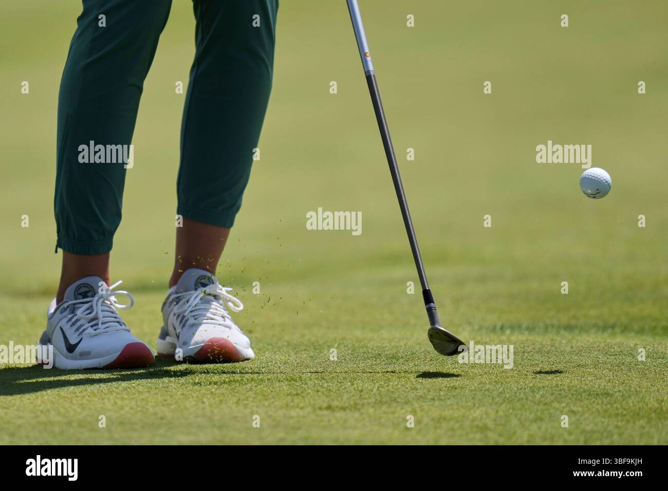 Nelly Korda chips from the green on the sixth hole during the third ...