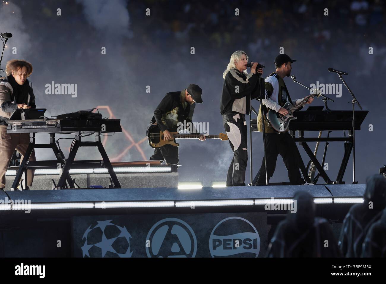 Linkin Park performs before the Champions League final soccer match ...