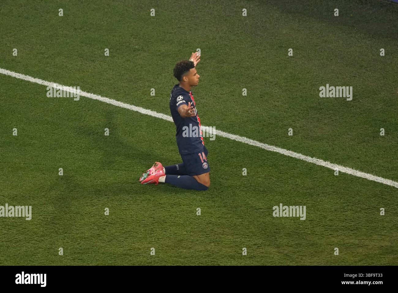 PSG's Desire Doue celebrates after scoring his side's second goal ...