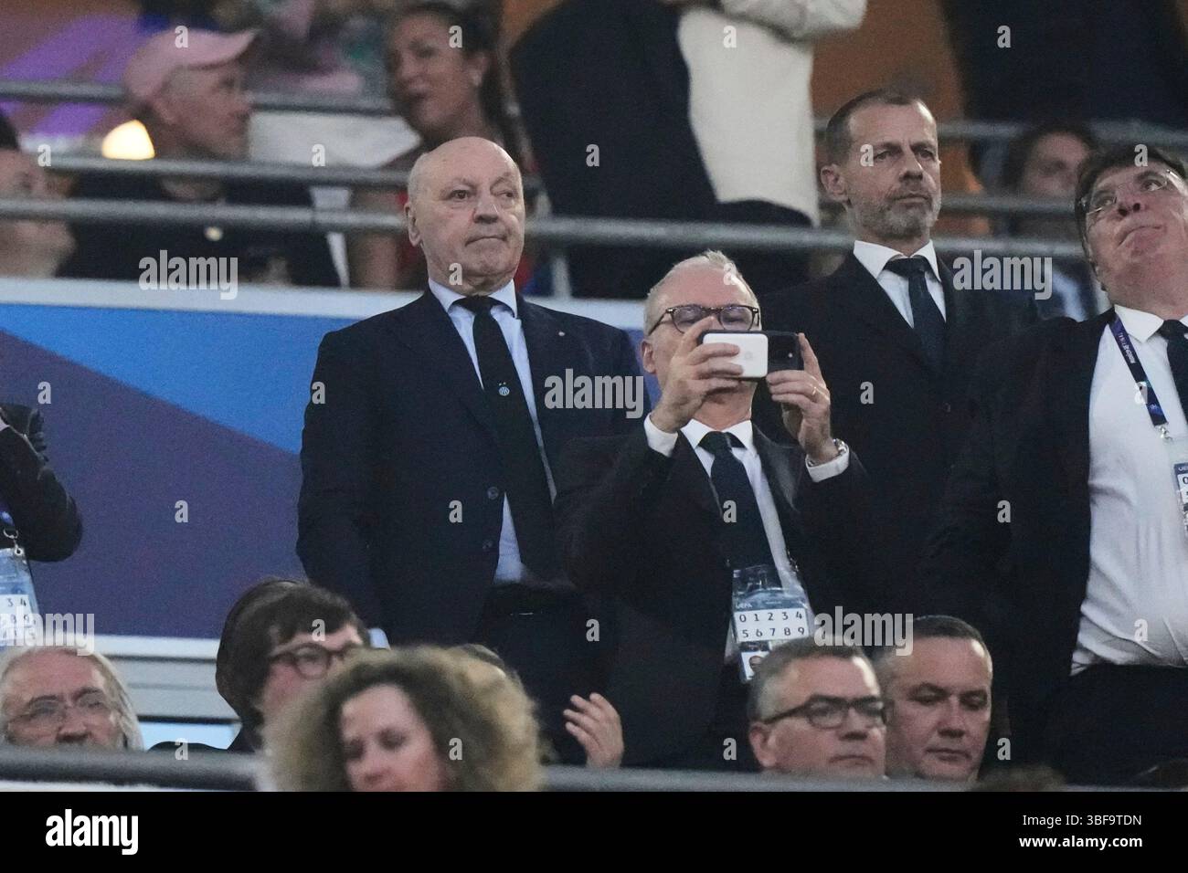 Inter Milan president Giuseppe Marotta, left, and UEFA President ...
