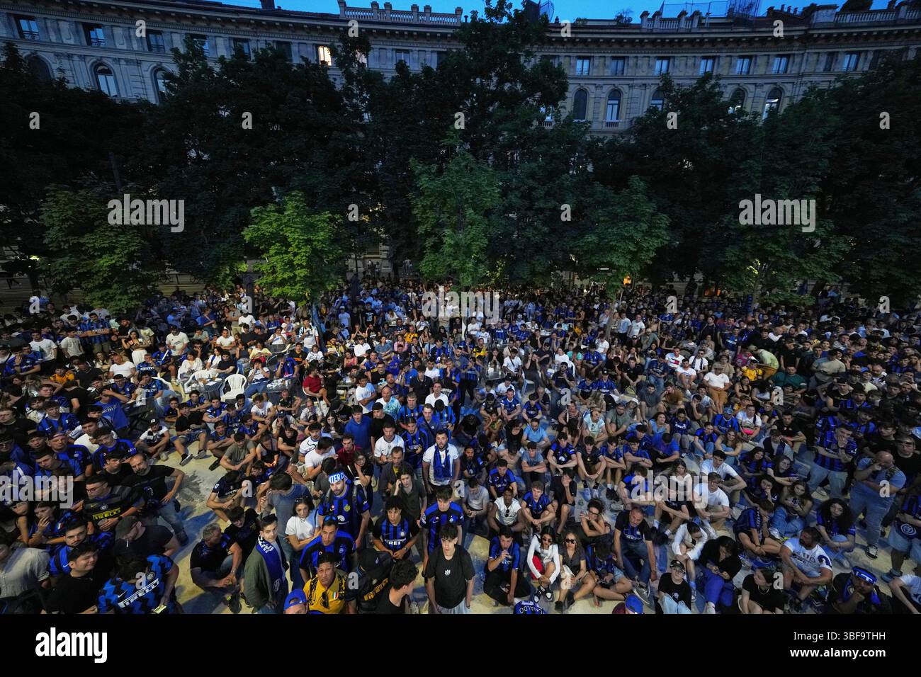 Inter Milan fans watch on a screen the Champions League final soccer ...