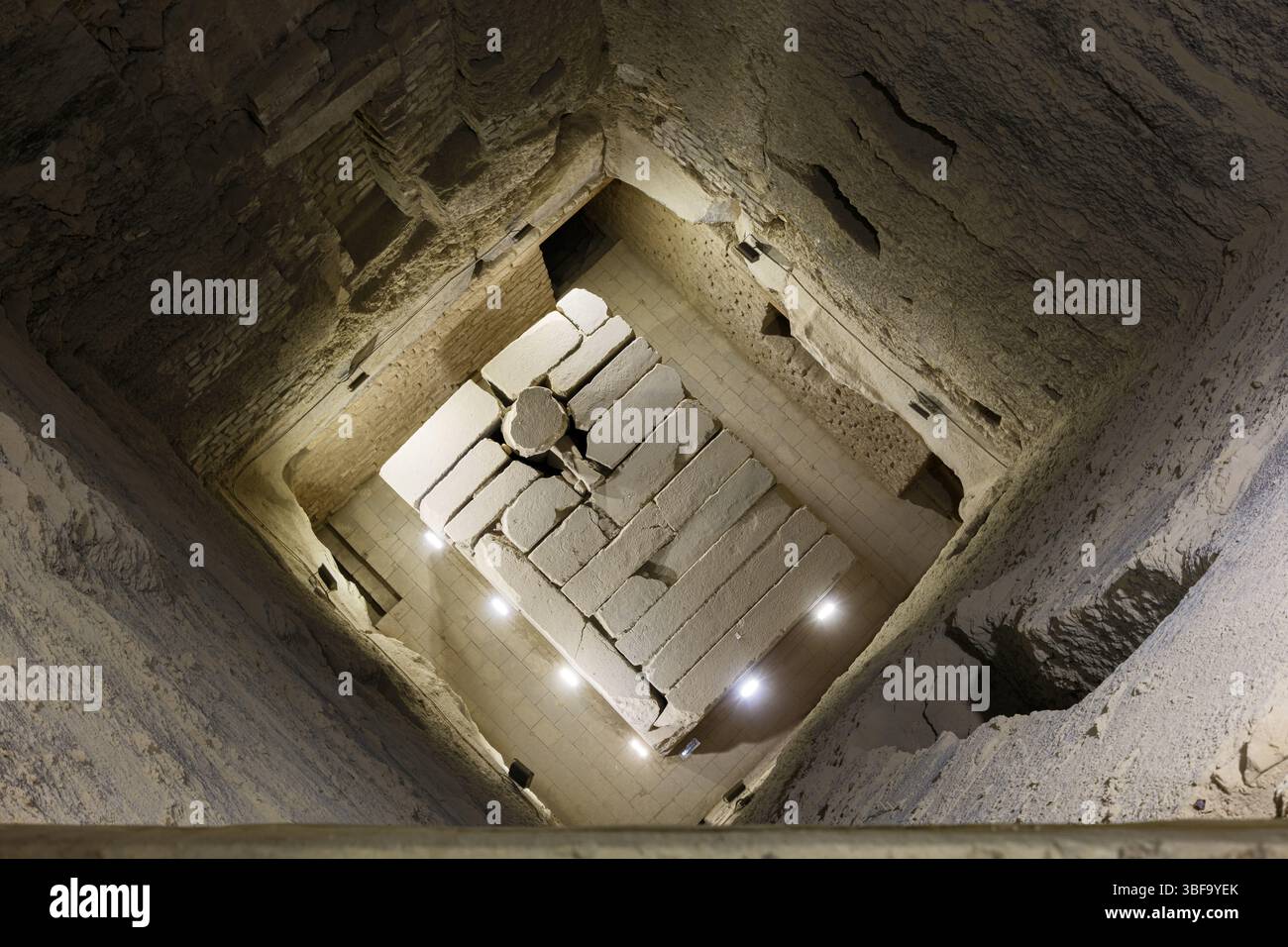 Ancient subterranean chamber with visible stone blocks, Djoser tomb ...