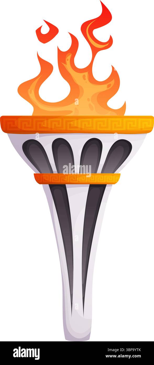 This is a cartoon illustration of an Olympic torch with a blazing flame ...