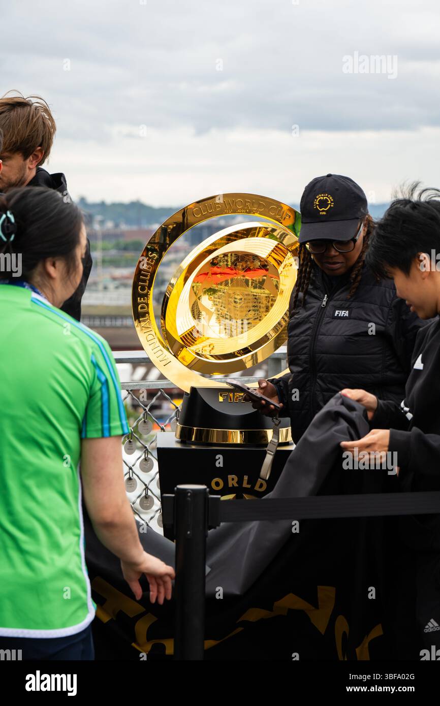 Seattle, USA. 31st May 2025. The Fifa Club World Cup Trophy makes its ...