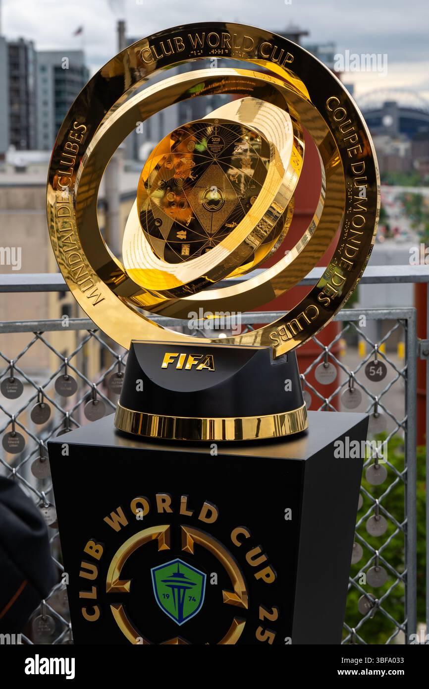 Seattle, USA. 31st May 2025. The Fifa Club World Cup Trophy makes its ...
