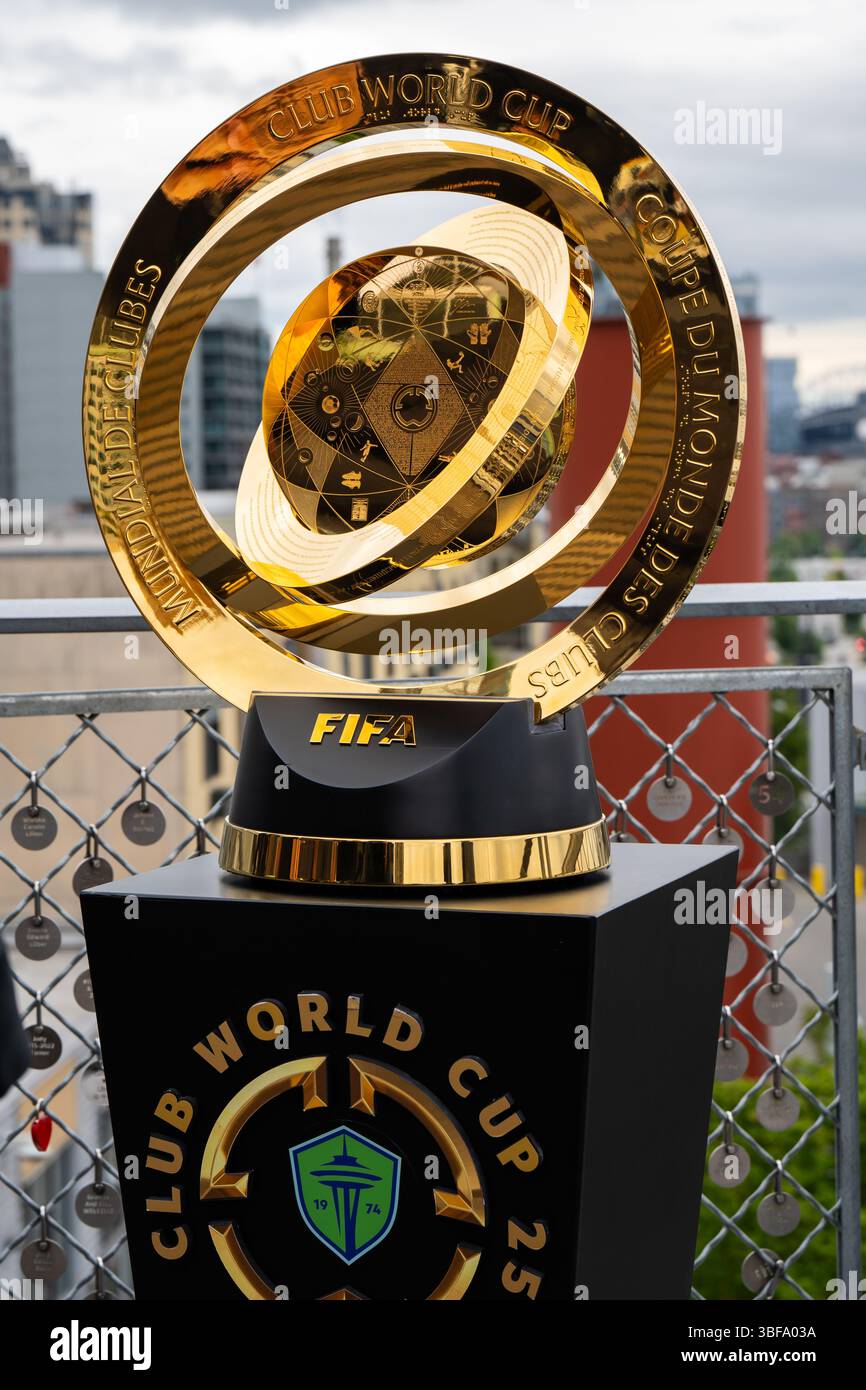 Seattle, USA. 31st May 2025. The Fifa Club World Cup Trophy makes its ...