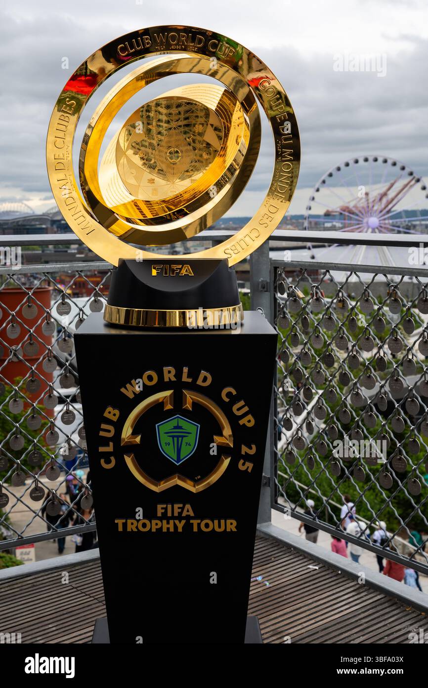Seattle, USA. 31st May 2025. The Fifa Club World Cup Trophy makes its ...