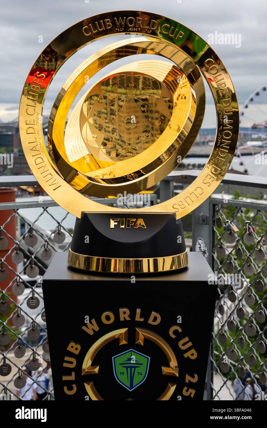Seattle, USA. 31st May 2025. The Fifa Club World Cup Trophy makes its ...