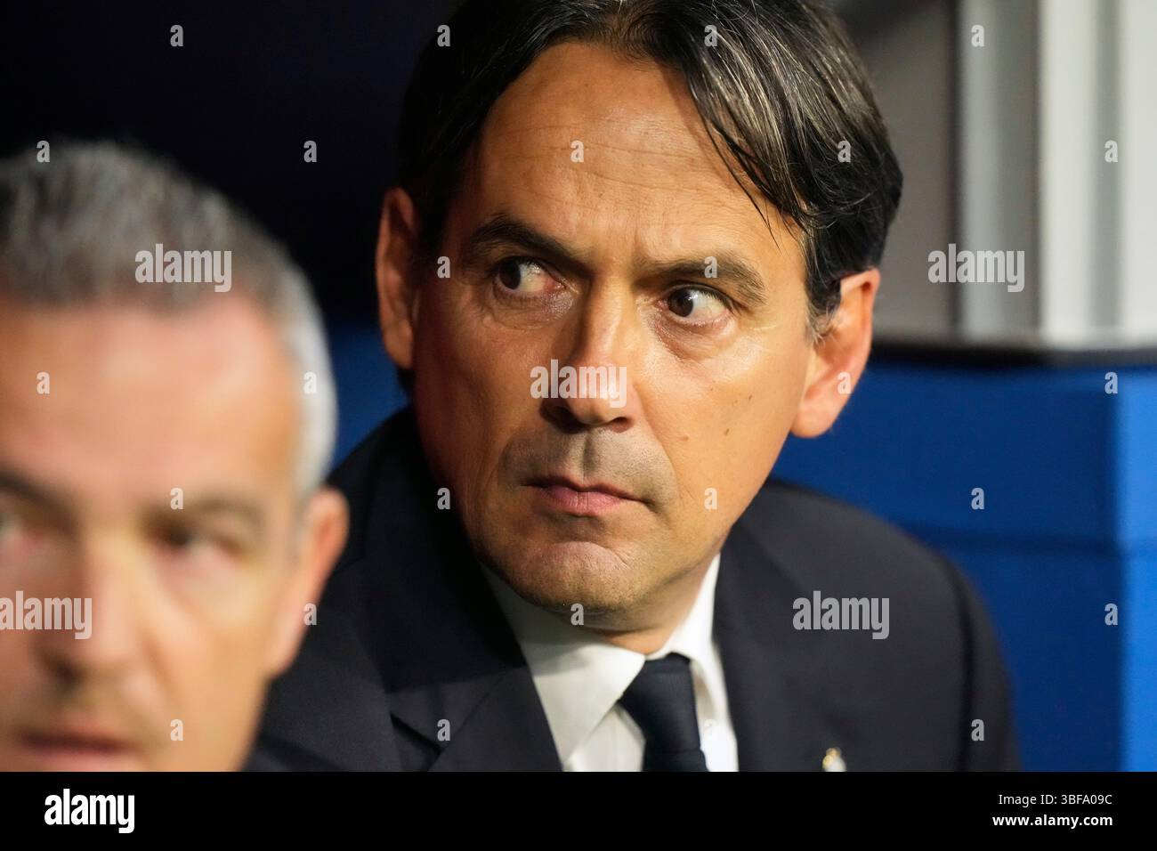 Inter Milan's head coach Simone Inzaghi sits on the bench during the ...