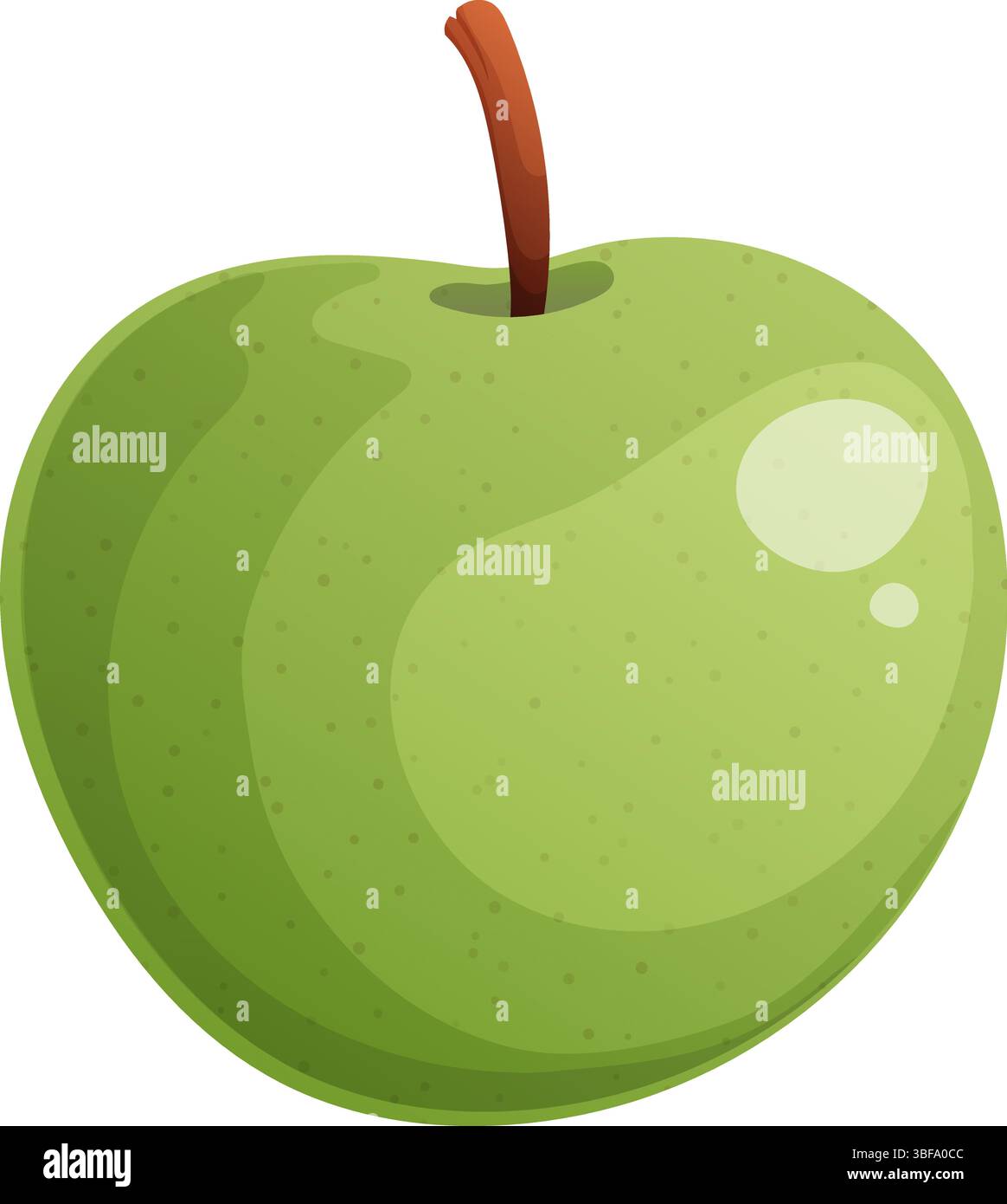 A cartoonstyle illustration showcases a vibrant green apple with a ...