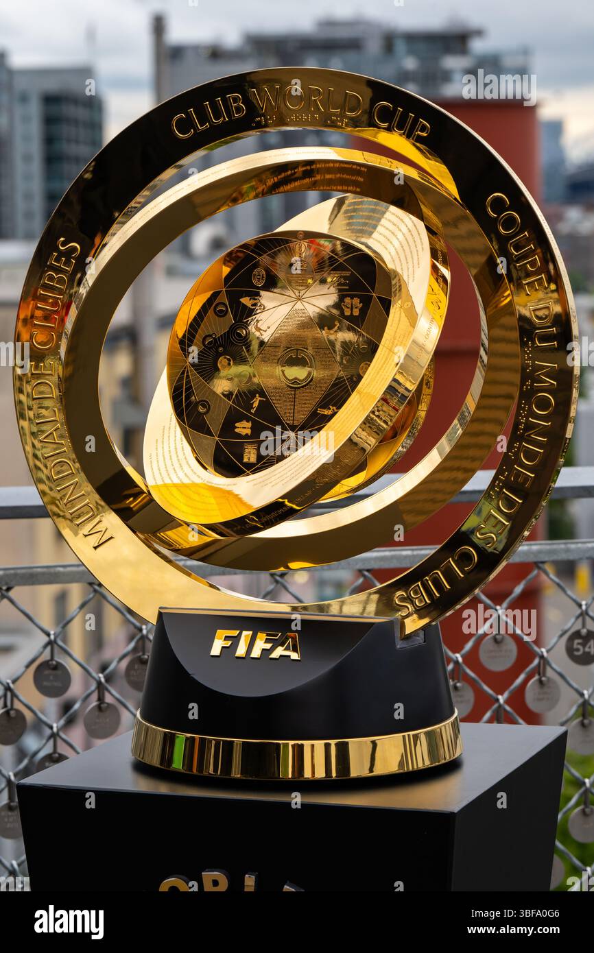 Seattle, USA. 31st May 2025. The Fifa Club World Cup Trophy makes its ...