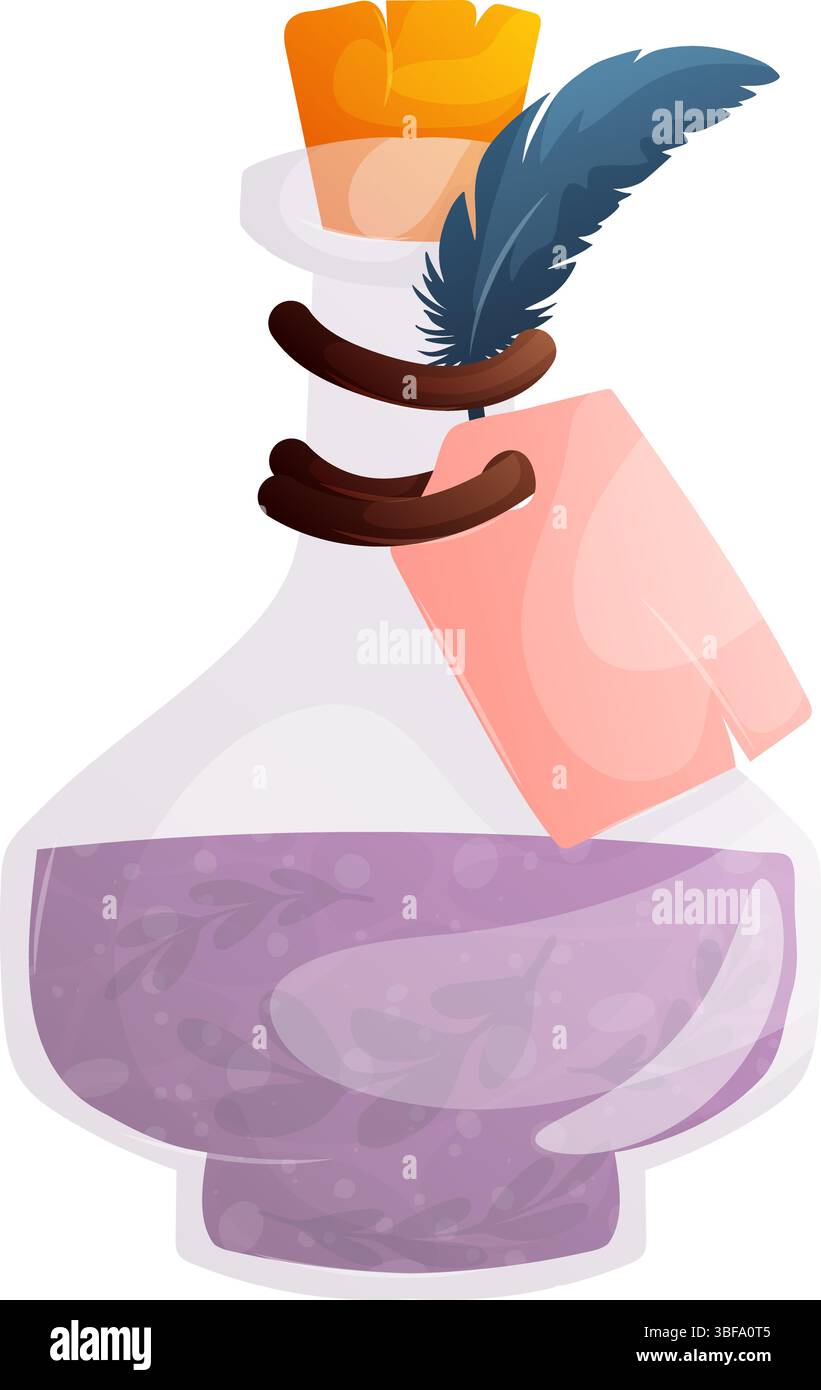 This is a whimsical illustration of a magic potion bottle, featuring a ...