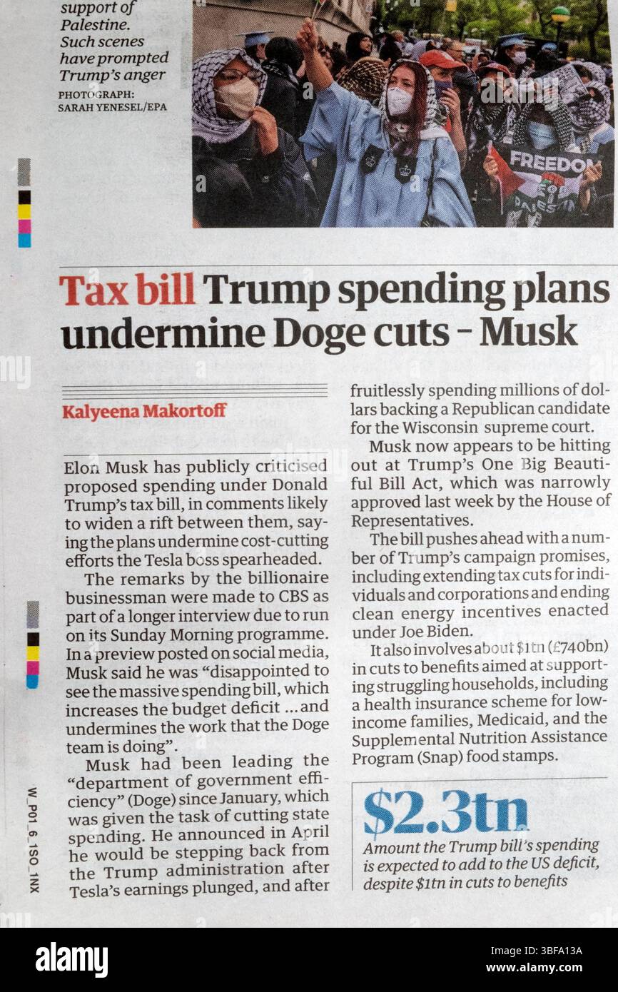 'Tax bill Trump spending plans undermines Doge cuts - Musk' Guardian ...