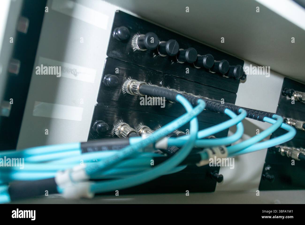 This image showcases detailed network cable connections and equipment ...