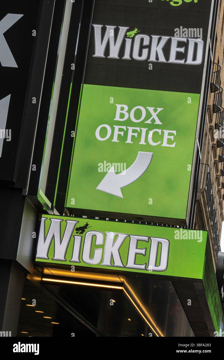 Box Office Sign for "Wicked", the musical, at the Gershwin theatre, NYC ...