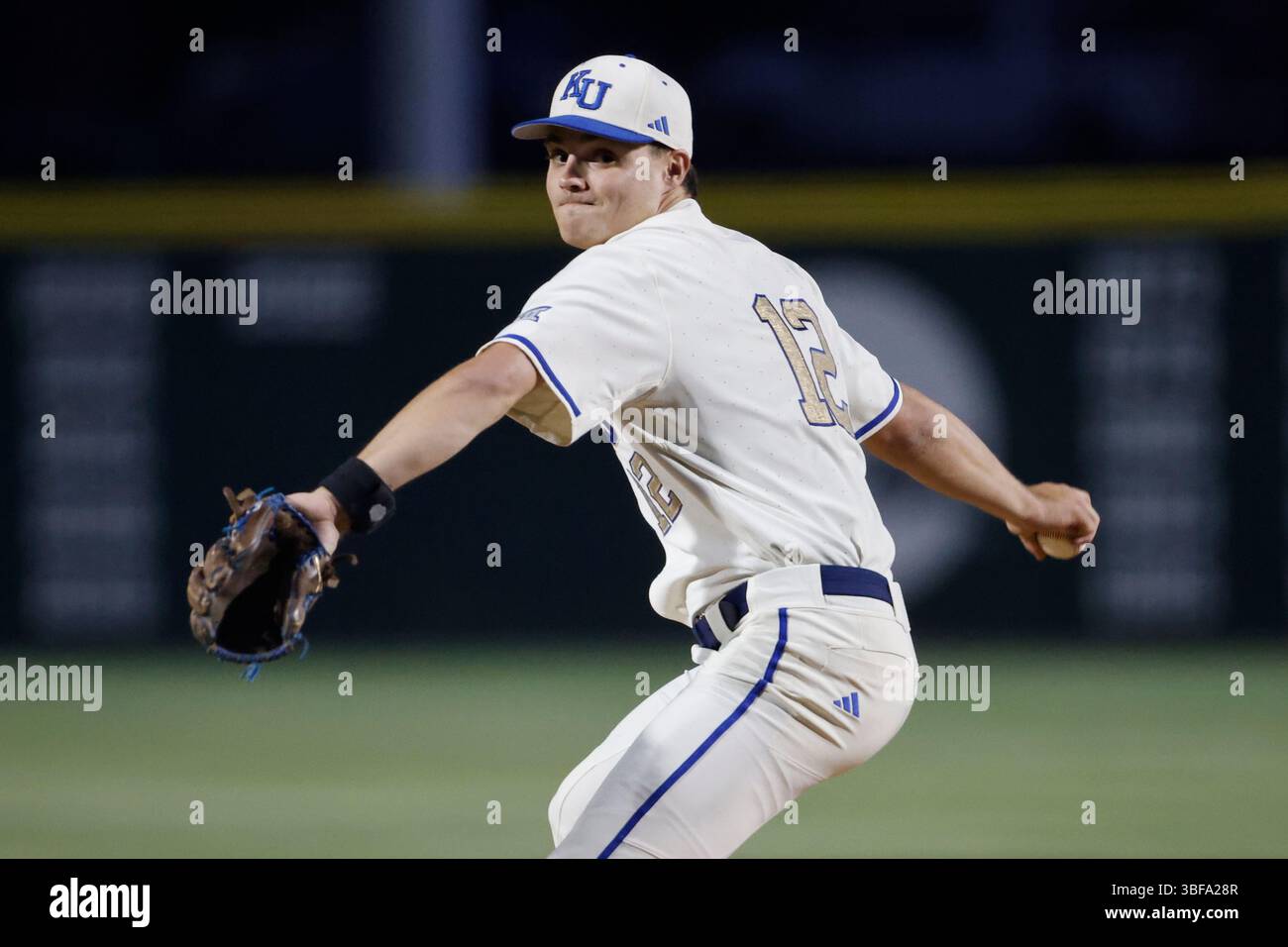 FAYETTEVILLE, AR - MAY 30: Kansas Jayhawks pitcher Dominic Voegele (12 ...