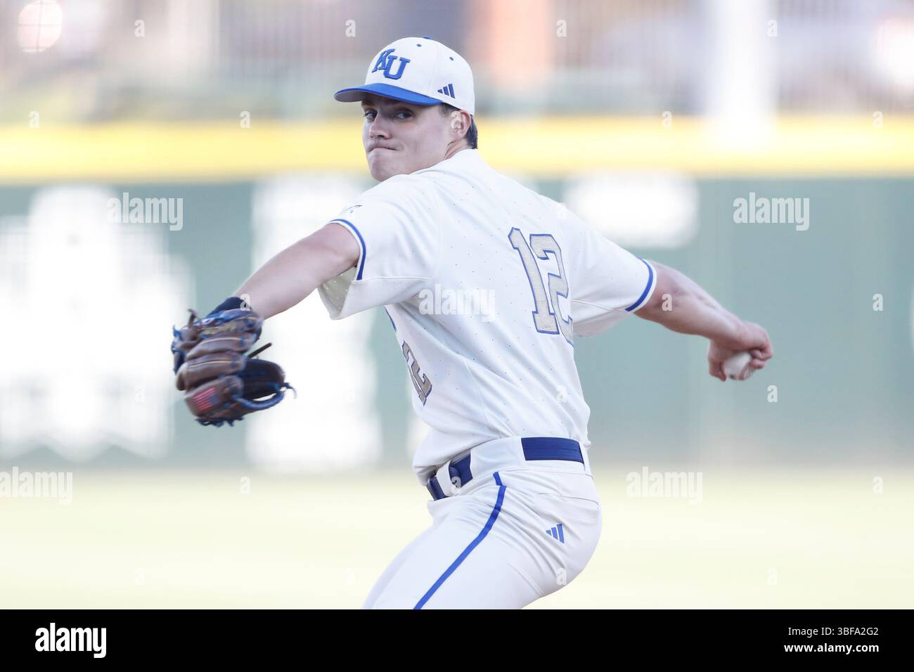 FAYETTEVILLE, AR - MAY 30: Kansas Jayhawks pitcher Dominic Voegele (12 ...