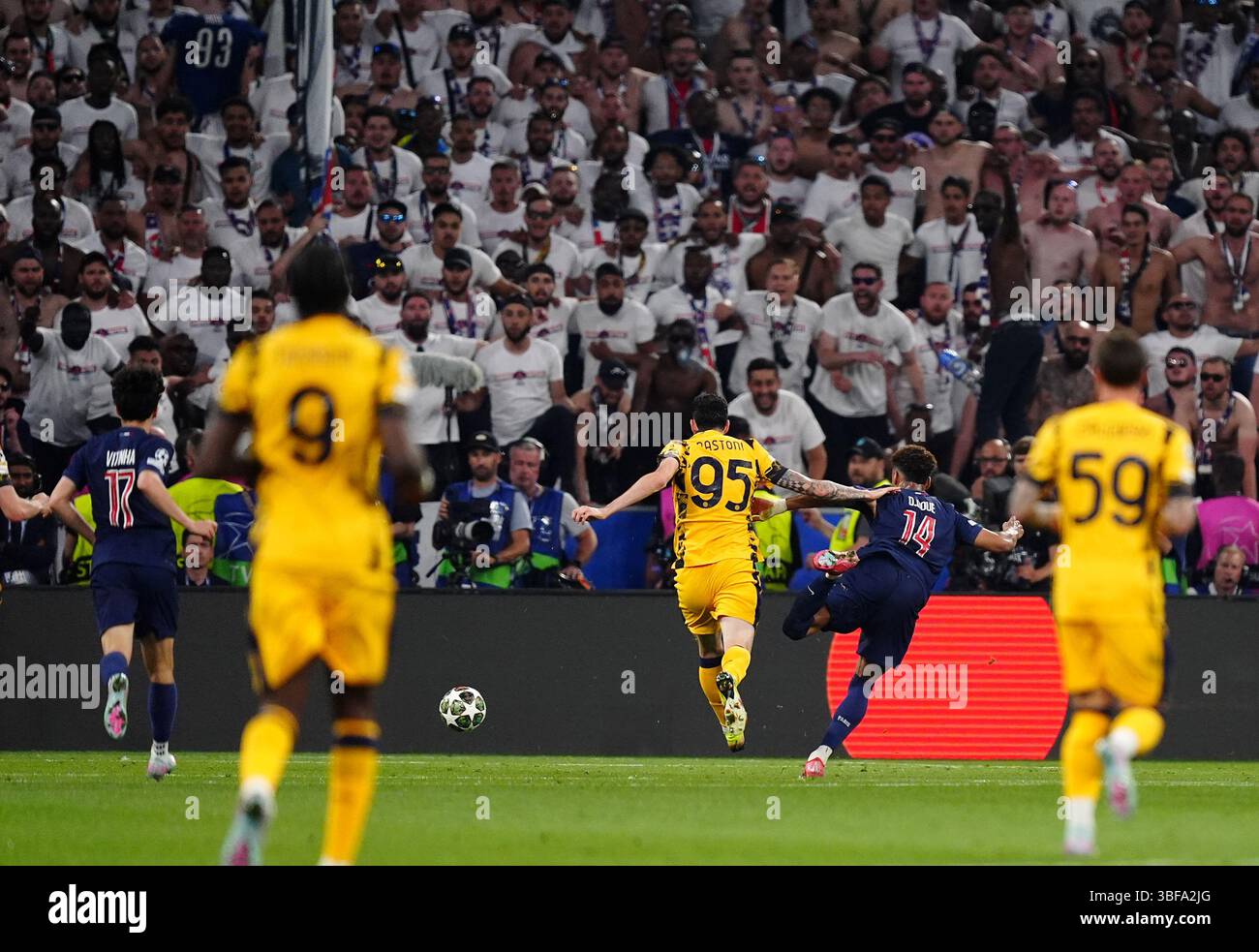 Paris Saint-Germain's Desire Doue scores their side's third goal of the ...