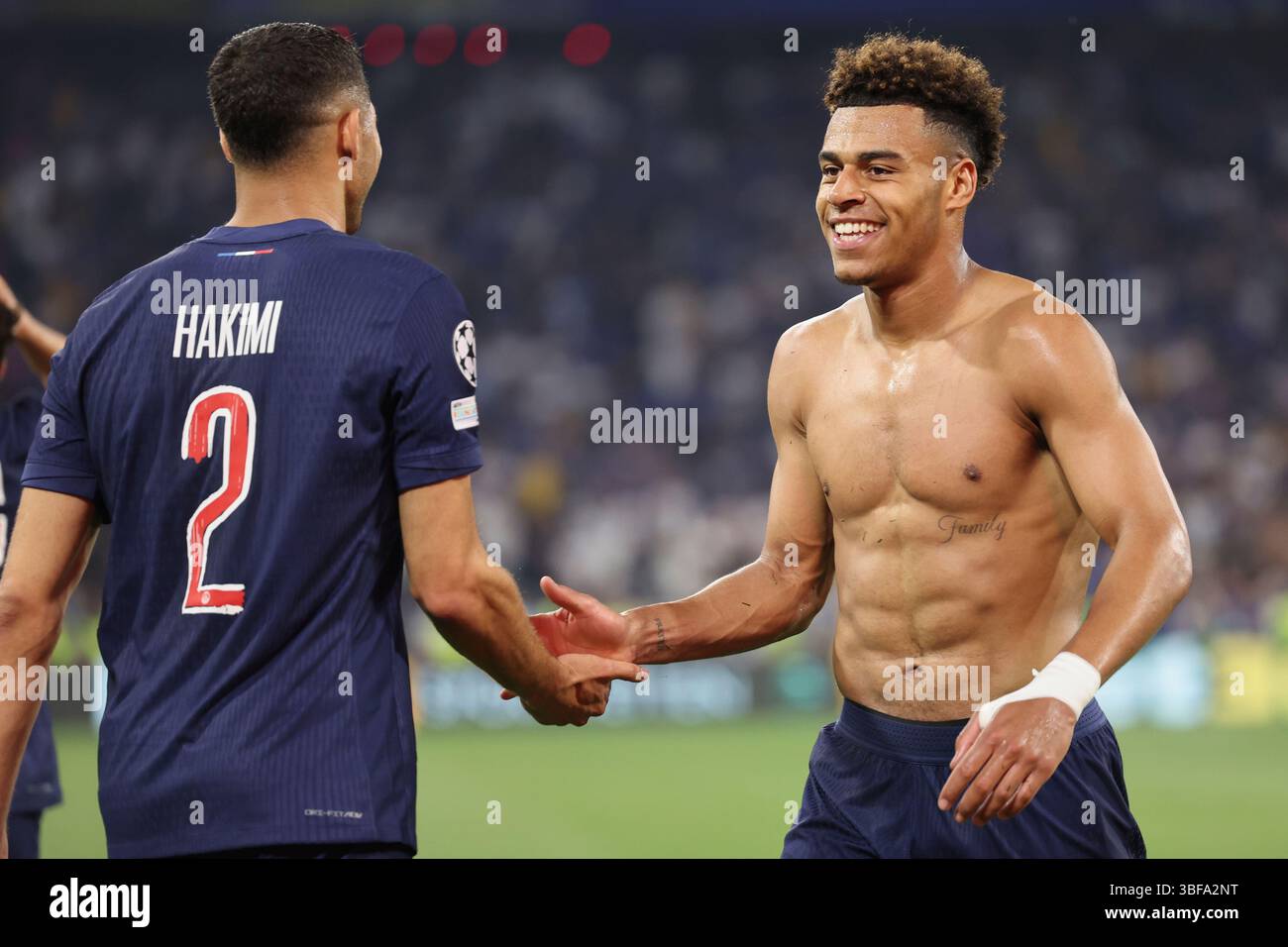 PSG's Desire Doue celebrates after he scored thrid goal during the ...
