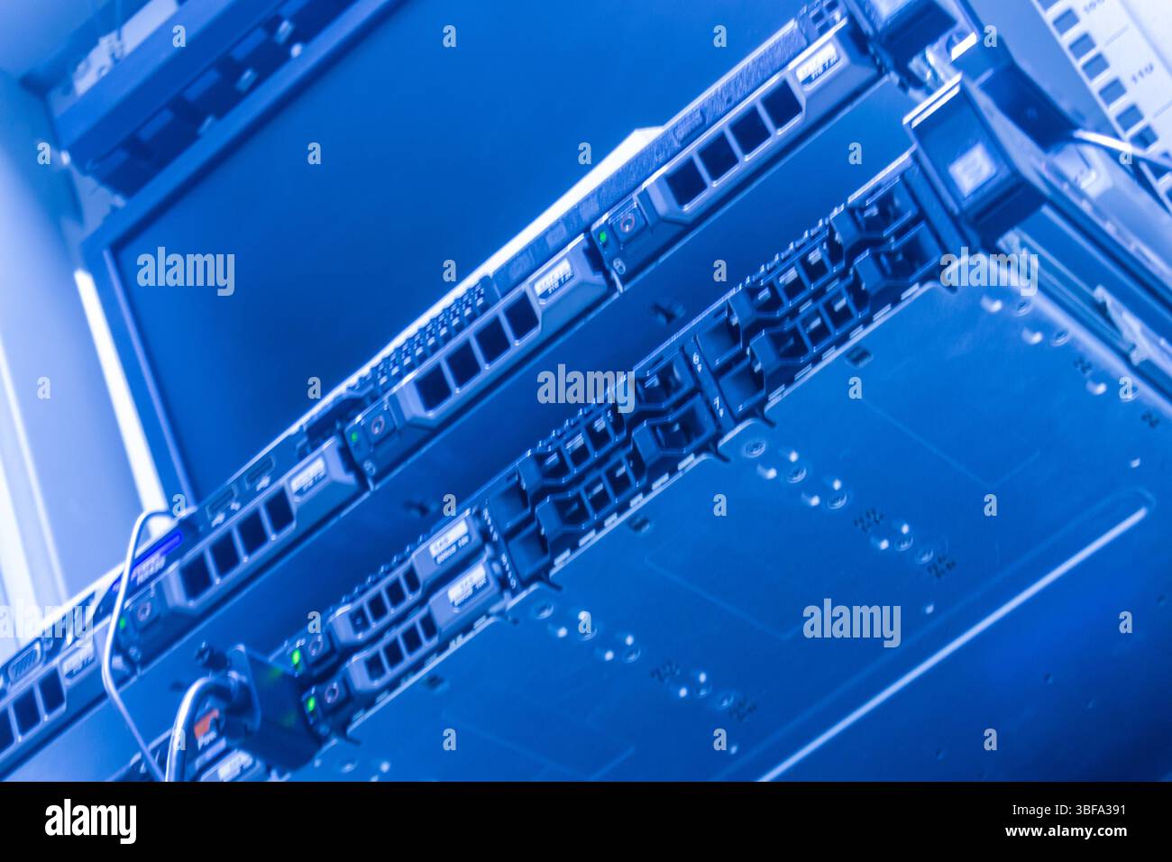 A close-up view of modern server racks within a data center, showcasing ...