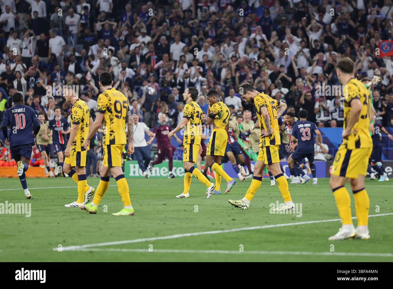 Inter players stand dekected after OSG scored the fifth goal during the ...